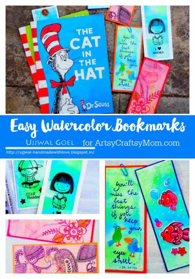 Easy Watercolor Bookmarks for kids to make - Artsy Craftsy Mom