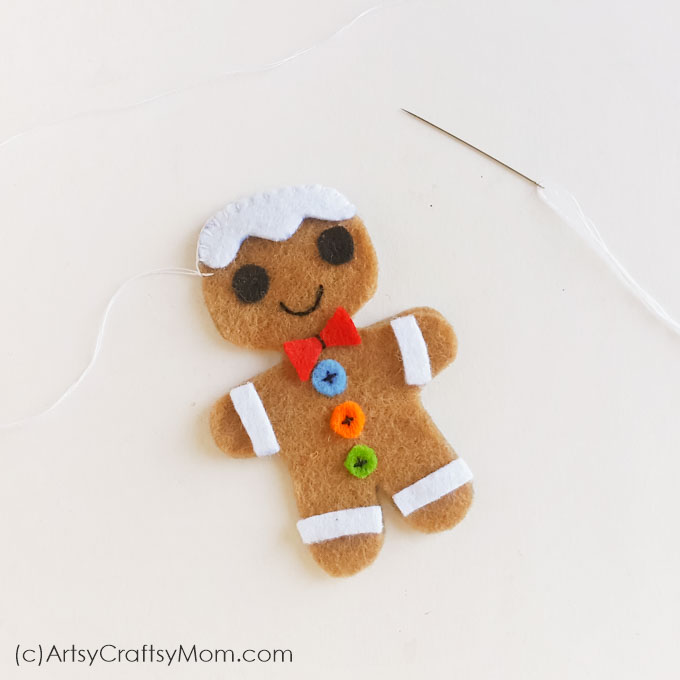 Felt Gingerbread Man Christmas Ornament Craft for kids