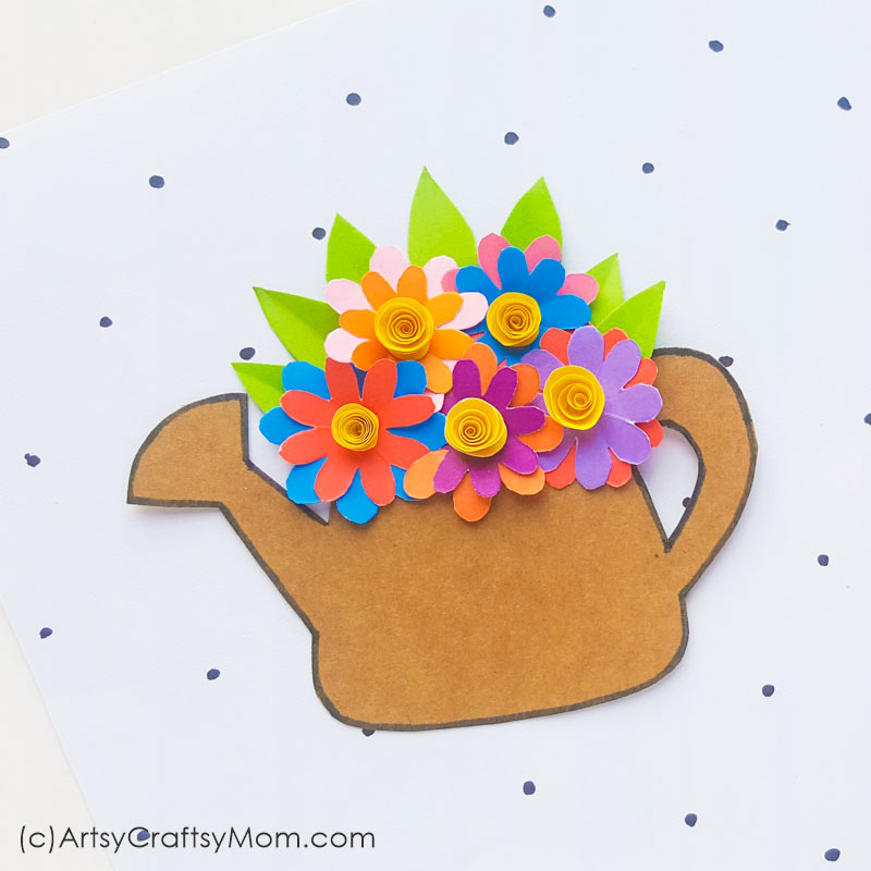 Spring Flowers in a Watering Can Paper Craft | Spring Craft for Kids