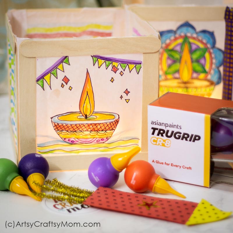 Pretty Diwali Popsicle Stick Lanterns with Asian Paints TRUGRIP CR-8