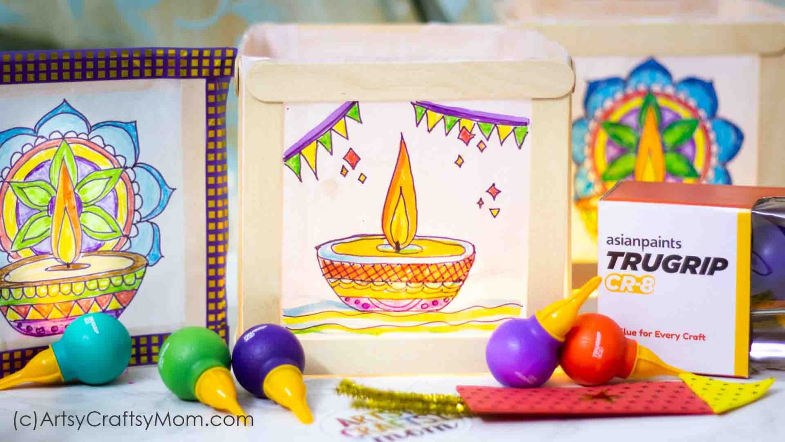 Pretty Diwali Popsicle Stick Lanterns with Asian Paints TRUGRIP CR-8