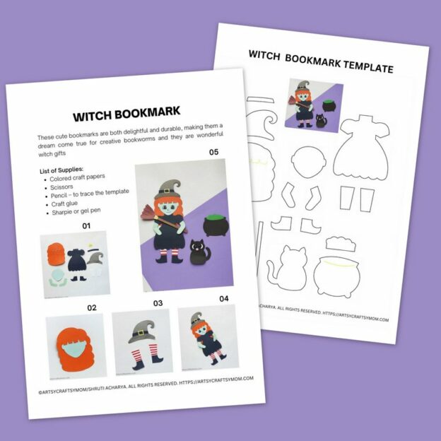 Easy Paper Witch Bookmark for Kids