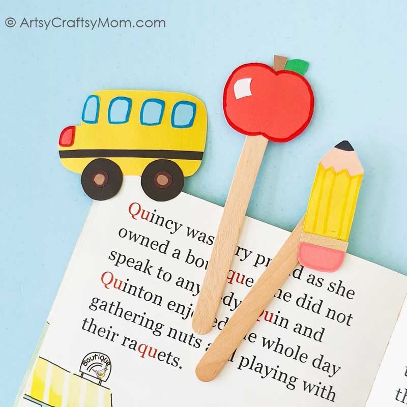 3 Adorable Back to School Bookmarks - Bus, Apple, Pencil
