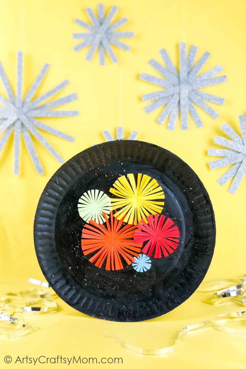 Super Easy Paper Plate Fireworks Craft for New Year