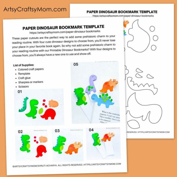 Easy DIY Paper Dinosaur Bookmarks for Kids