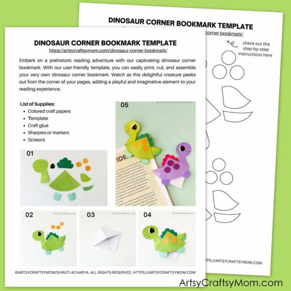 Adorable DIY Dinosaur Corner Bookmark for Kids