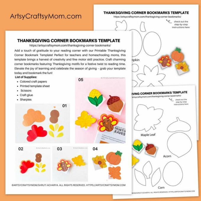 Thanksgiving Corner Bookmarks Template - Artsy Craftsy Mom